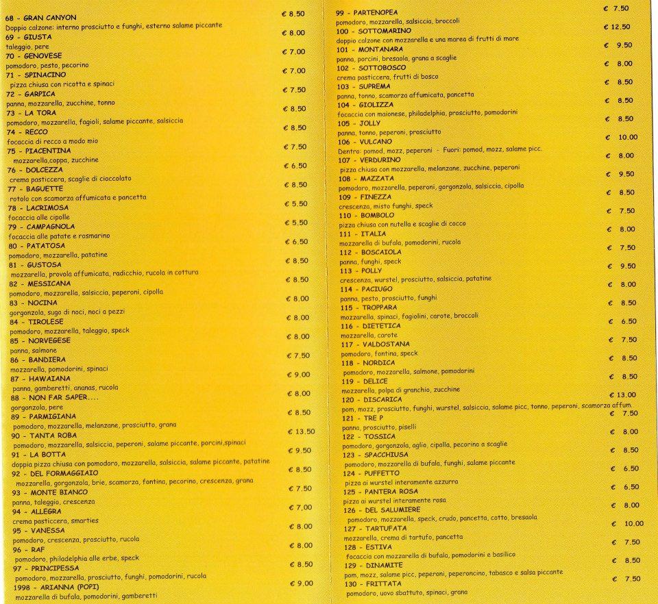 Menu at Popi Popi pizzeria, Voghera