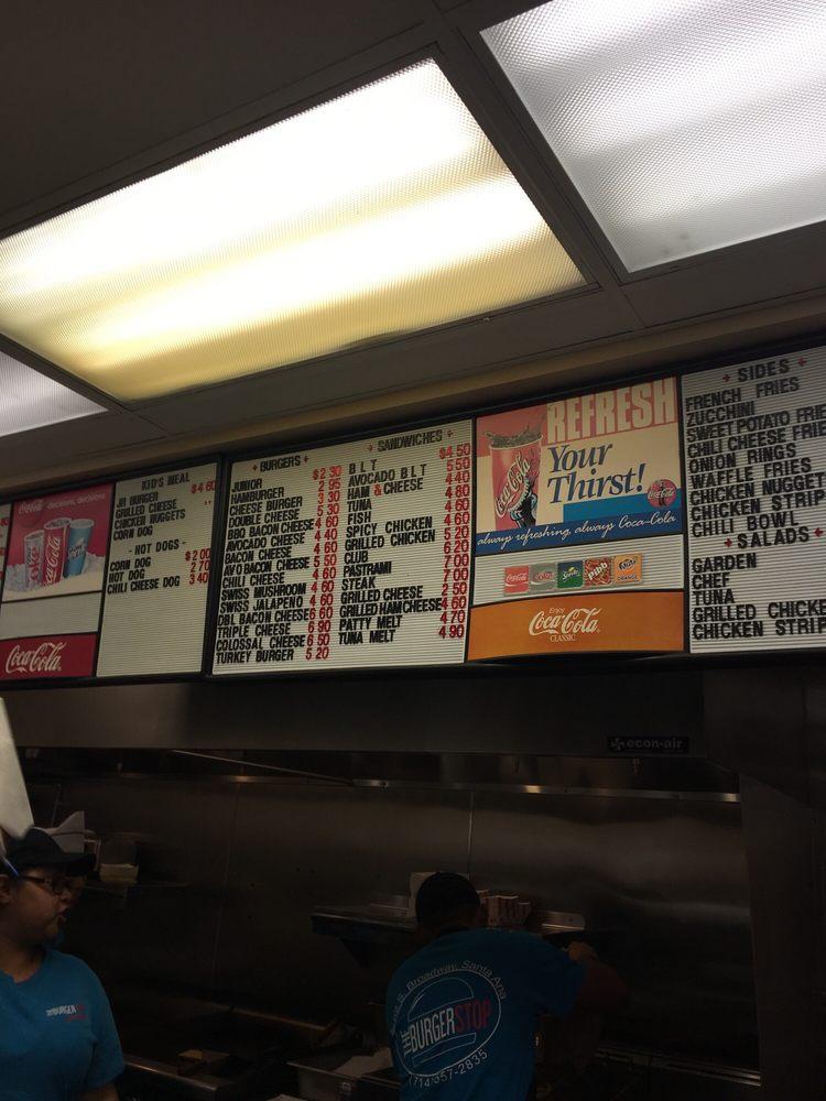 Menu at The Burger Stop restaurant, Santa Ana, S Broadway