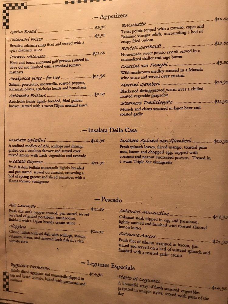 Menu at Garibaldi's Italian Kitchen restaurant, Carson City