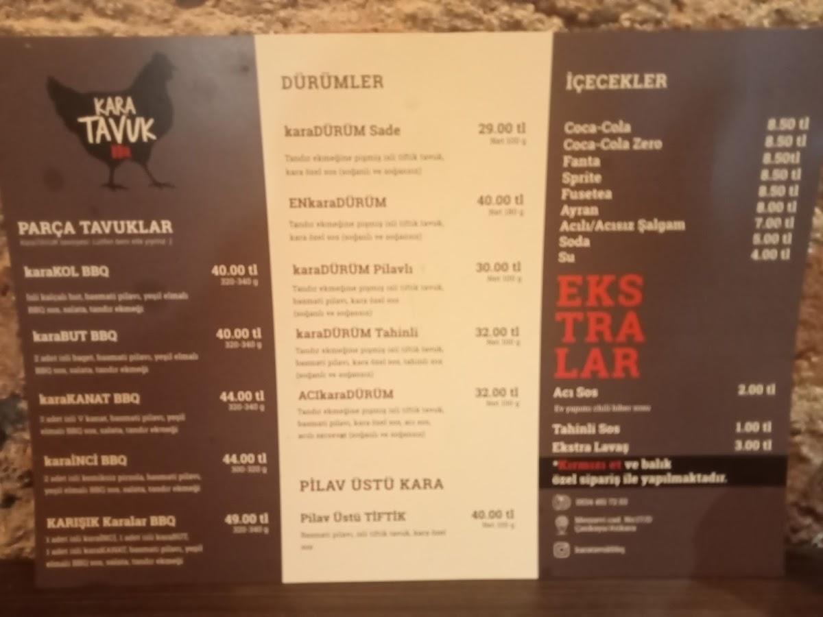 Menu at KARA TAVUK BBQ, Ankara, Mesnevi Sokağı no:17/D