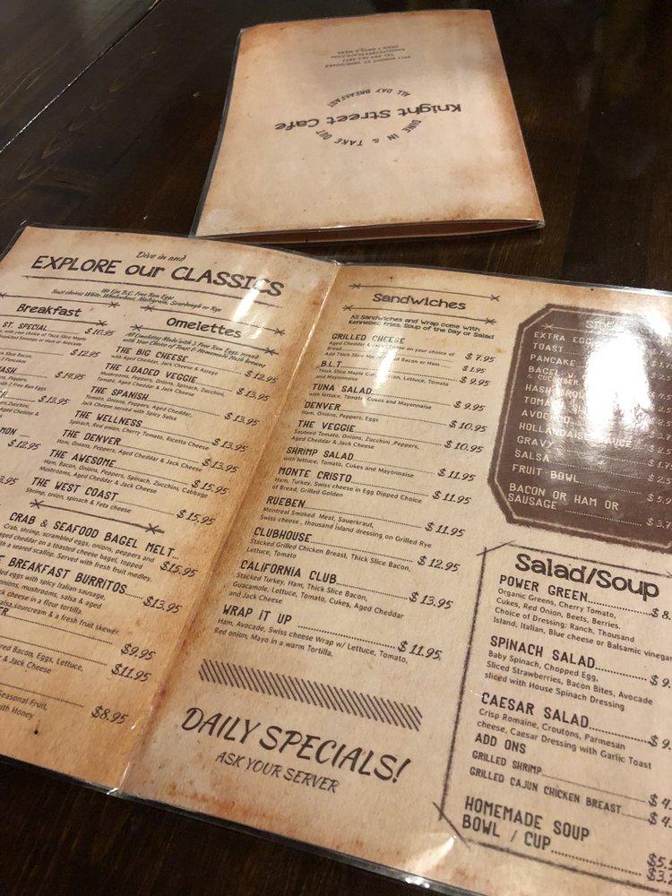 Menu at Knight Street Cafe, Vancouver