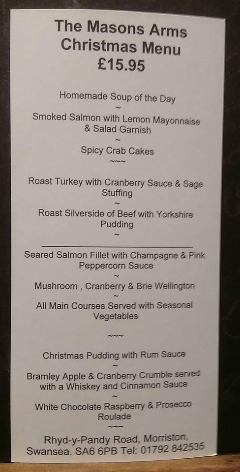 Menu at The Mason Arms pub & bar, Llansamlet