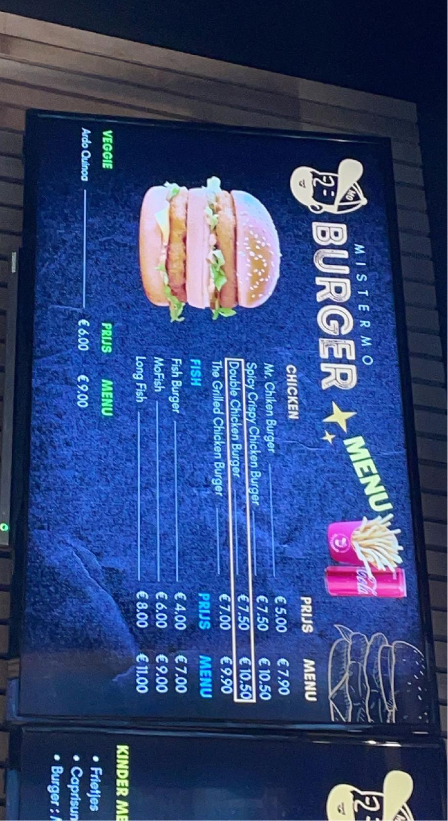 Menu at Mistermo Burgers & Fried Chicken, Eeklo
