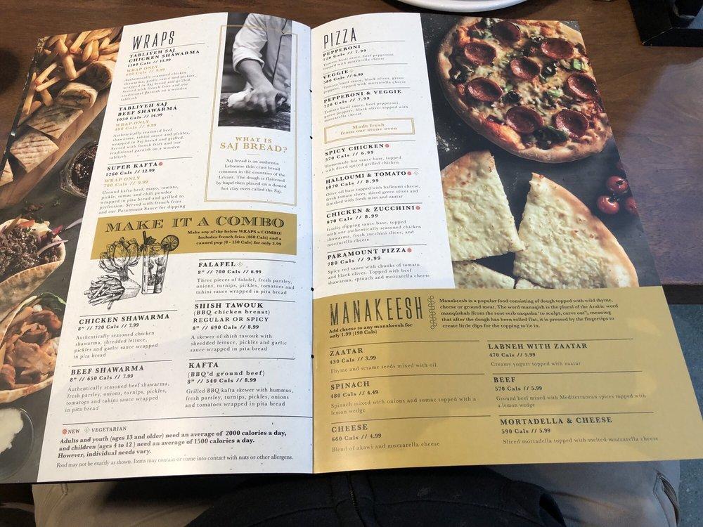 Menu at Paramount Fine Foods restaurant, Edmonton, 167 Ave NW