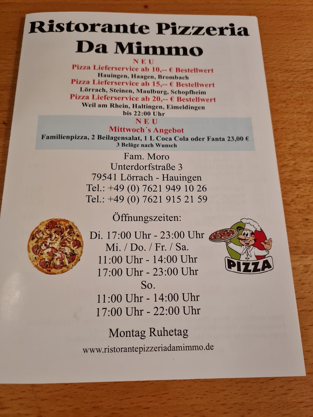Speisekarte von Pizzeria da Mimmo, Lörrach