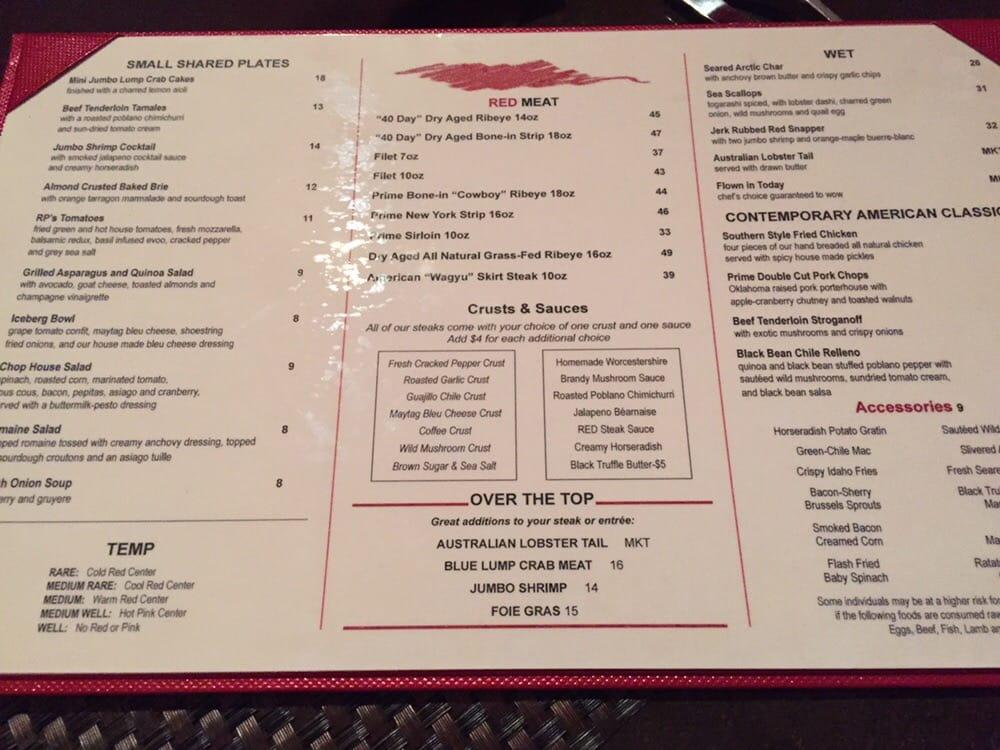 Menu at Red PrimeSteak steakhouse, Oklahoma City, 504 N Broadway Ave