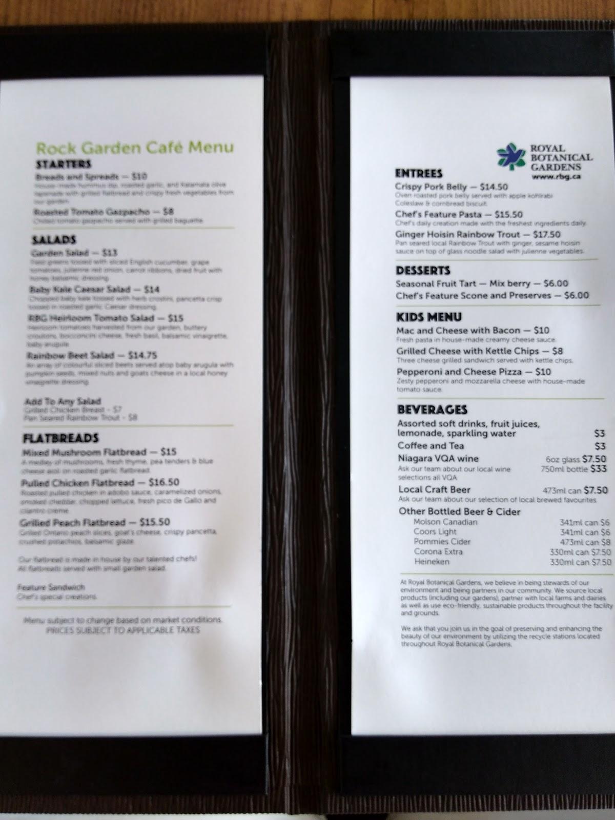Menu at Rock Garden Bistro restaurant, Hamilton