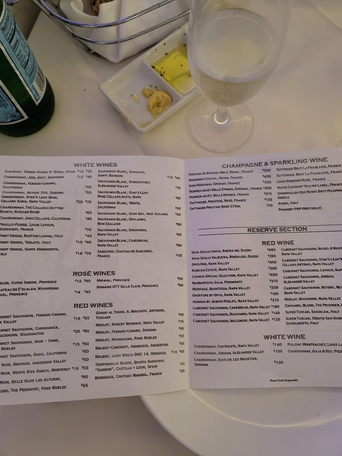 Carta del restaurante Sea Grill, Coral Gables