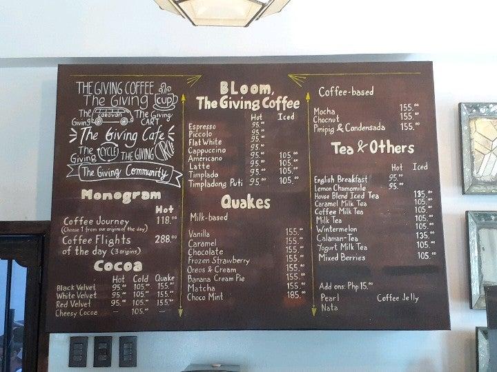 Menu at TheGiving Café (TGC) cafe, Mandaluyong