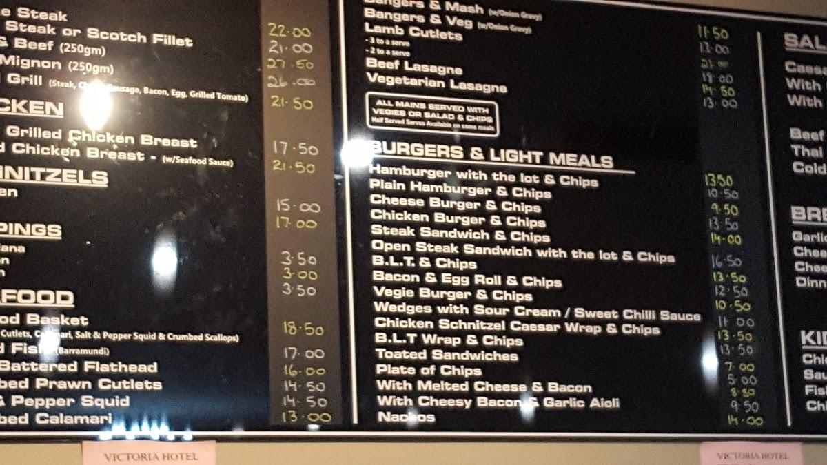 Menu at The Victoria Bathurst pub & bar, Bathurst