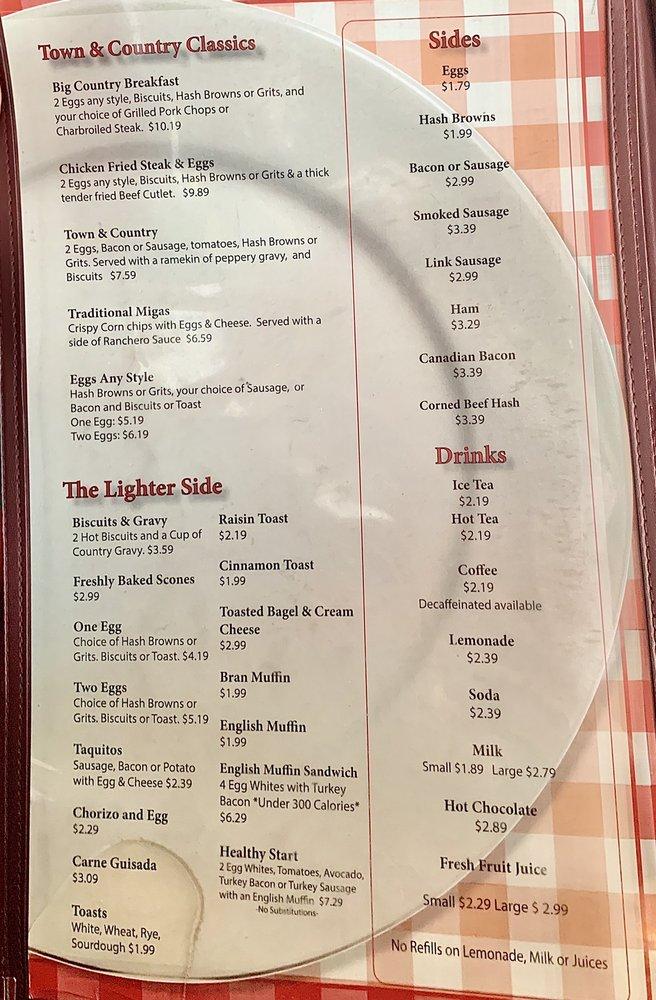 Menu at Town And Country Cafe, Corpus Christi, S Alameda St