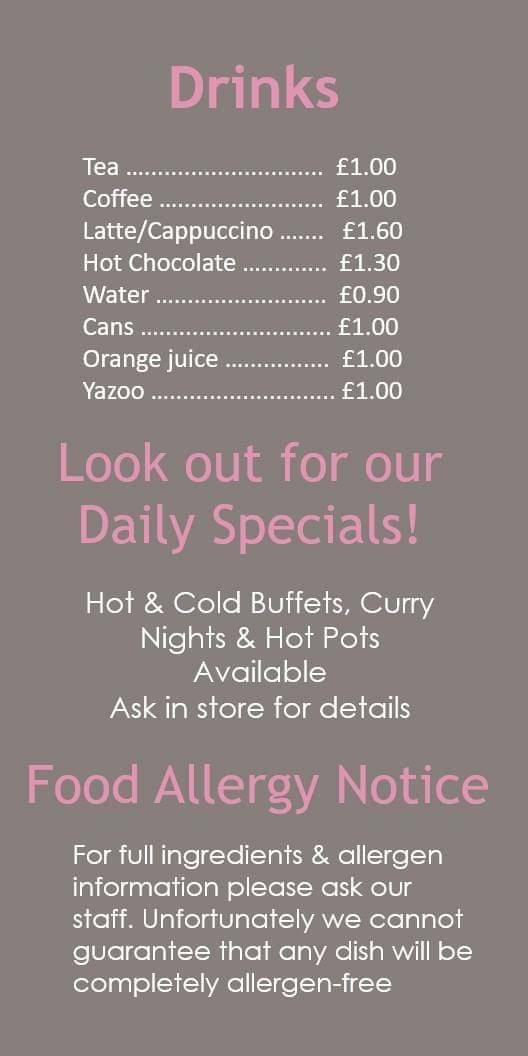 Menu at Bizzie Lizzies kitchen cafe, Preston