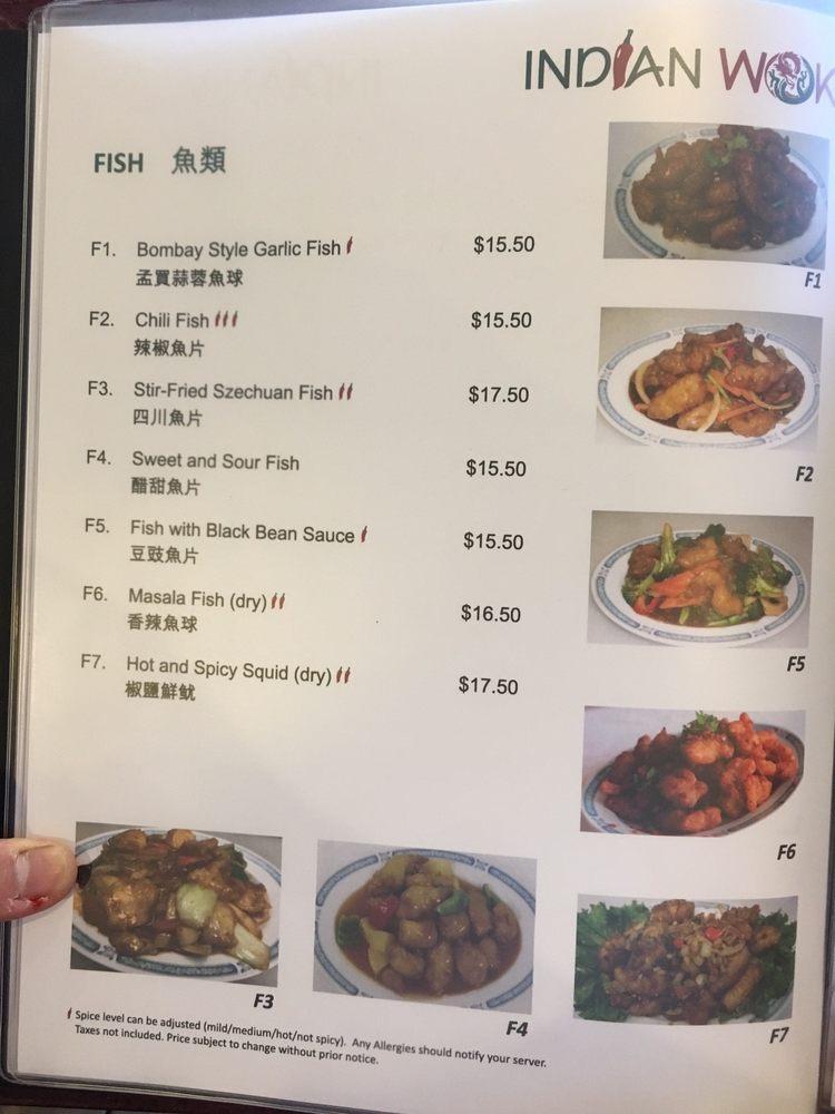 Menu at Indian Wok restaurant, Burnaby