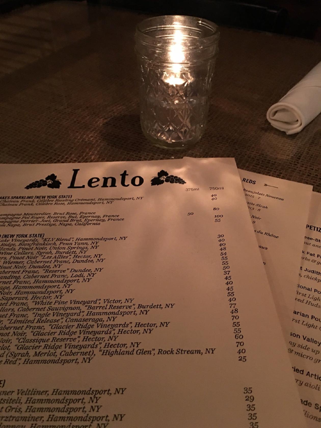 Menu at Lento pub & bar, Rochester
