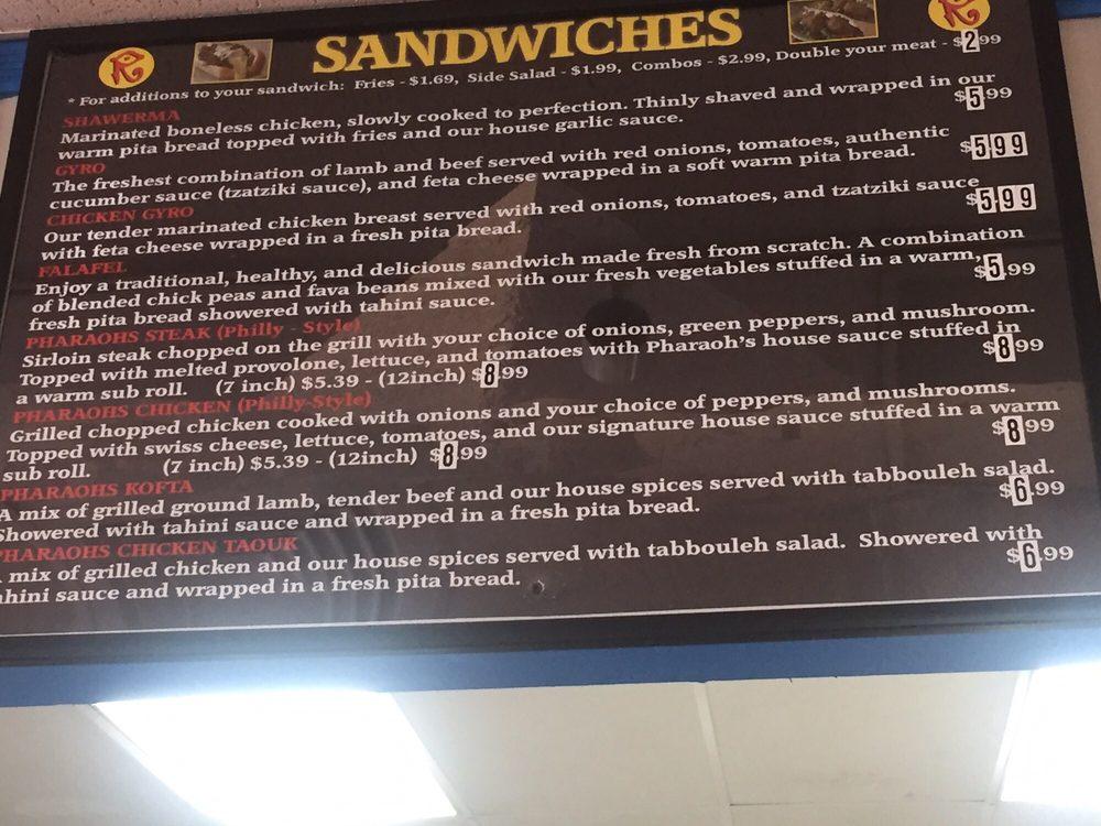 Menu at Pharaohs Village restaurant, Fayetteville, Hope Mills Rd