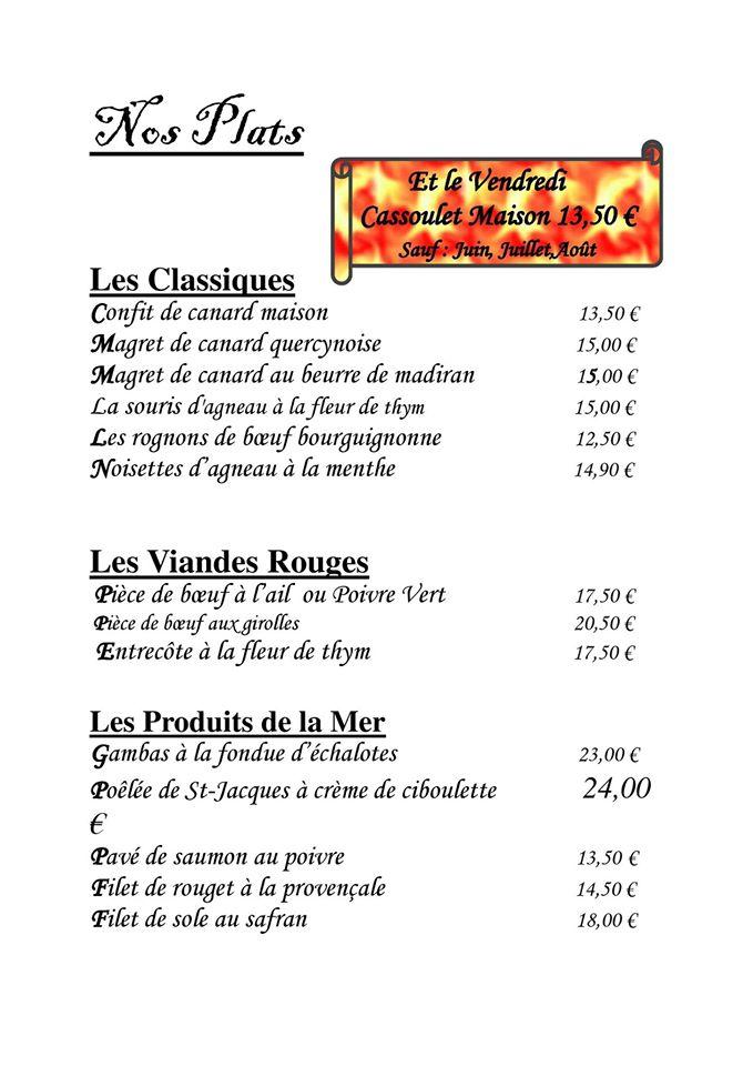 Menu at Restaurant Saint Honore, Vouziers