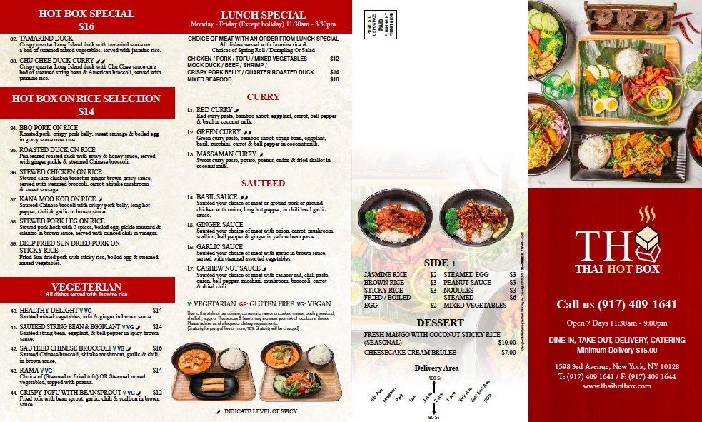 Menu at Thai Hot Box restaurant, New York City