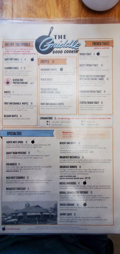 Menu at The Griddle desserts, Winnemucca