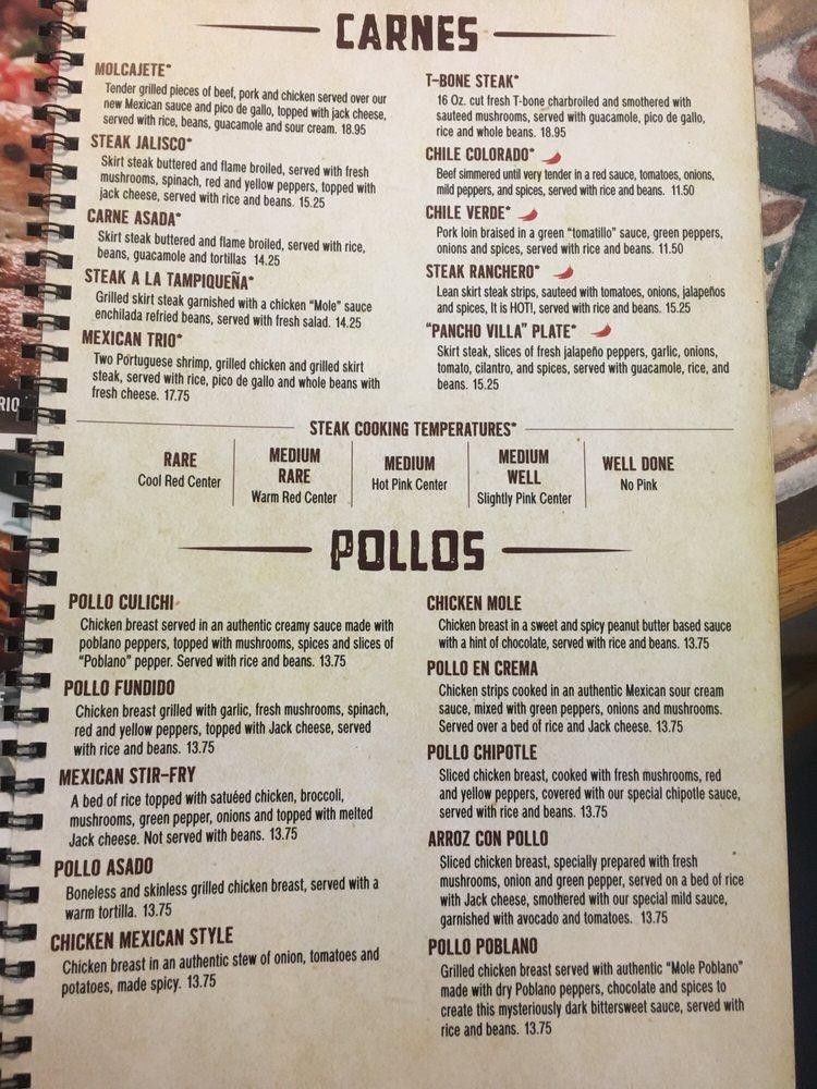 Menu at Three Margaritas restaurant, Sidney