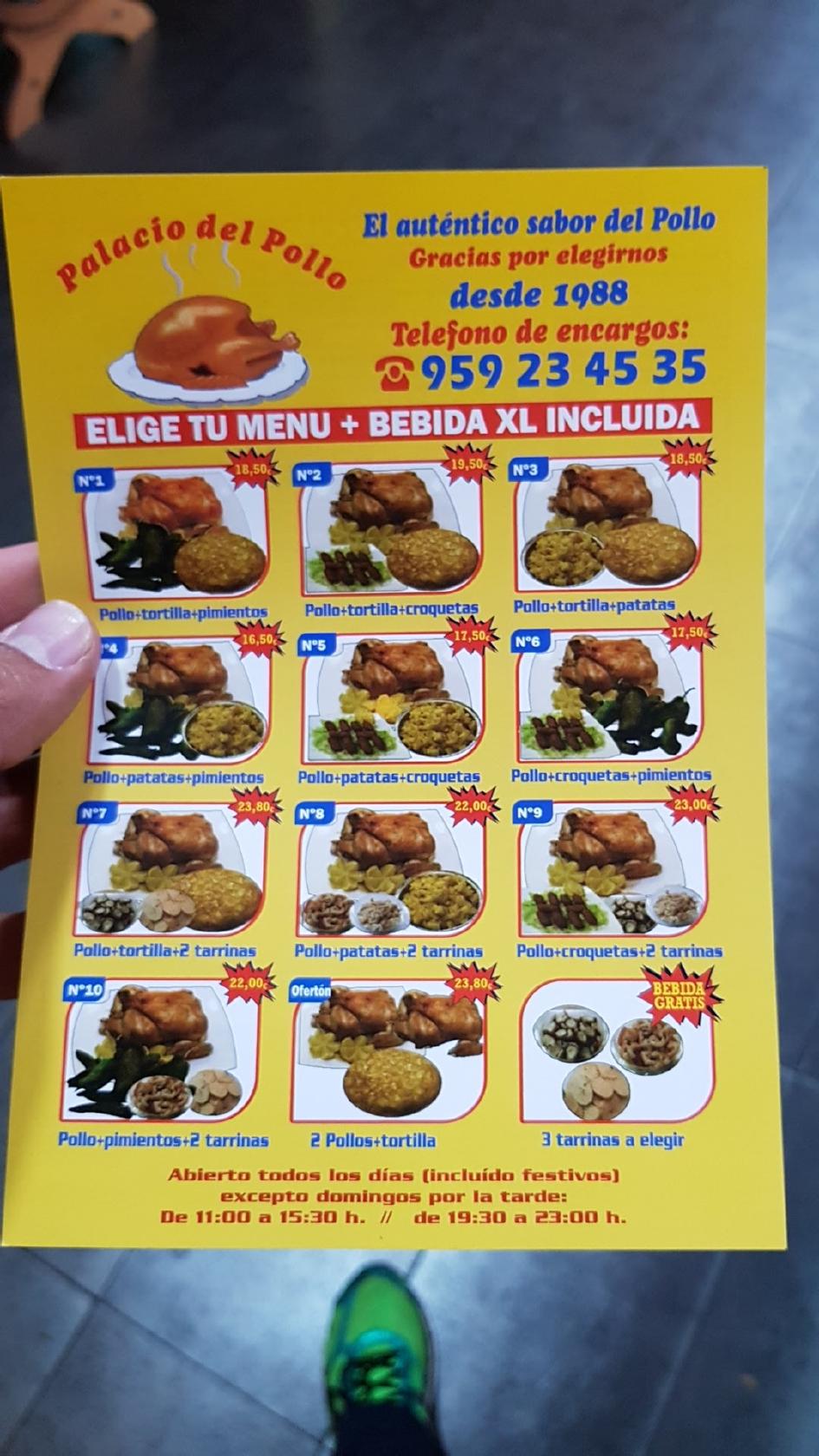 Carta del restaurante Asador Palacio del Pollo, Huelva