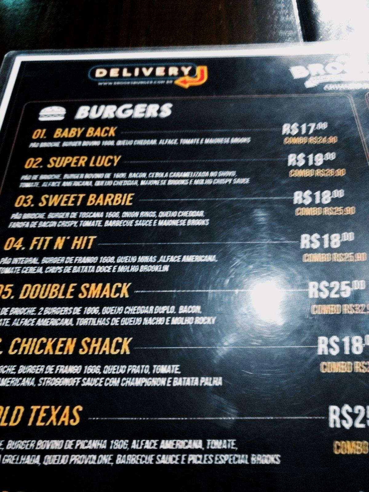 Menu at Brook's Cruzeiro restaurant, Brasília, Cruzeiro Novo Q. 505 LOTE 5