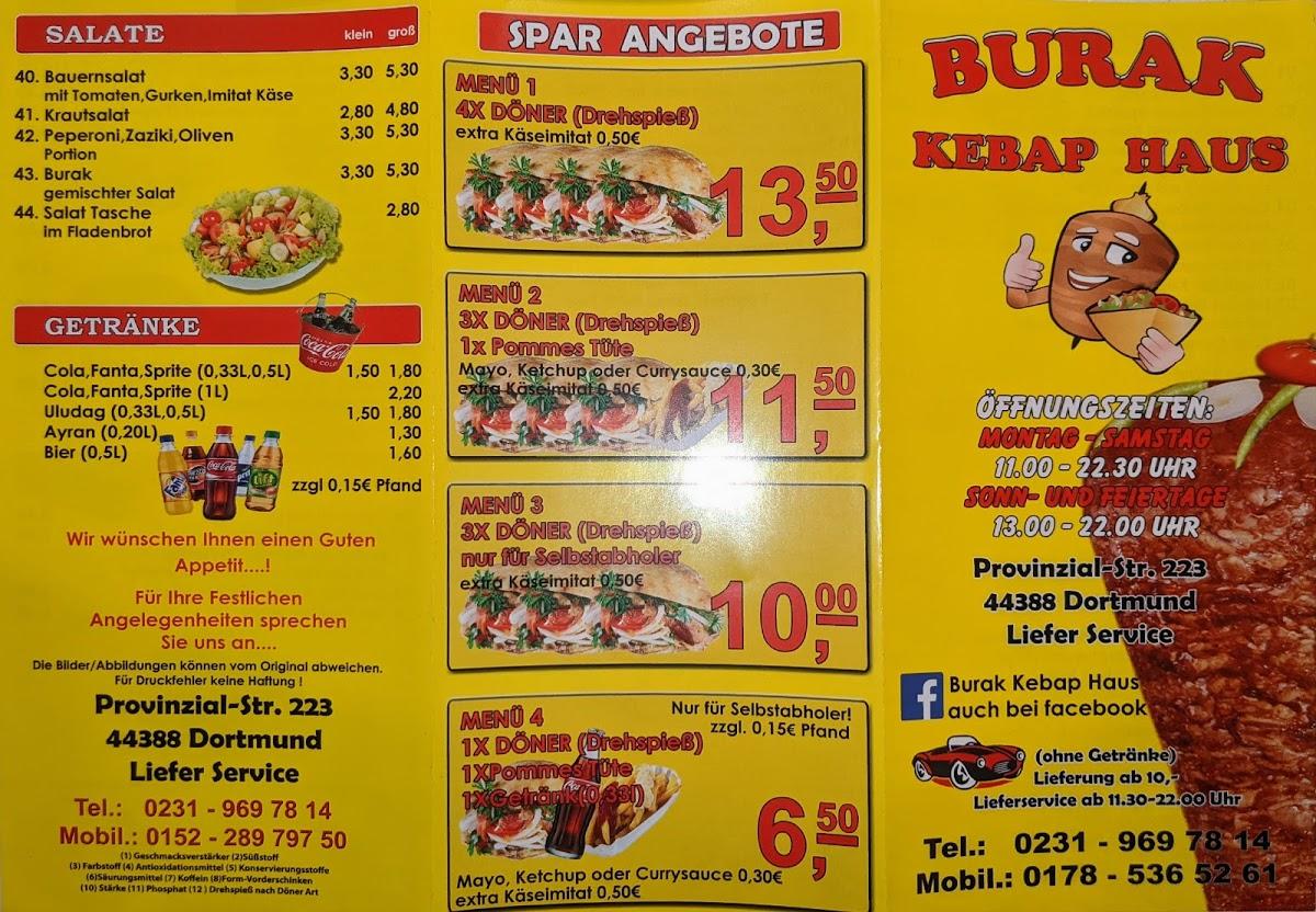 Speisekarte von Burak Kebap Haus restaurant, Dortmund