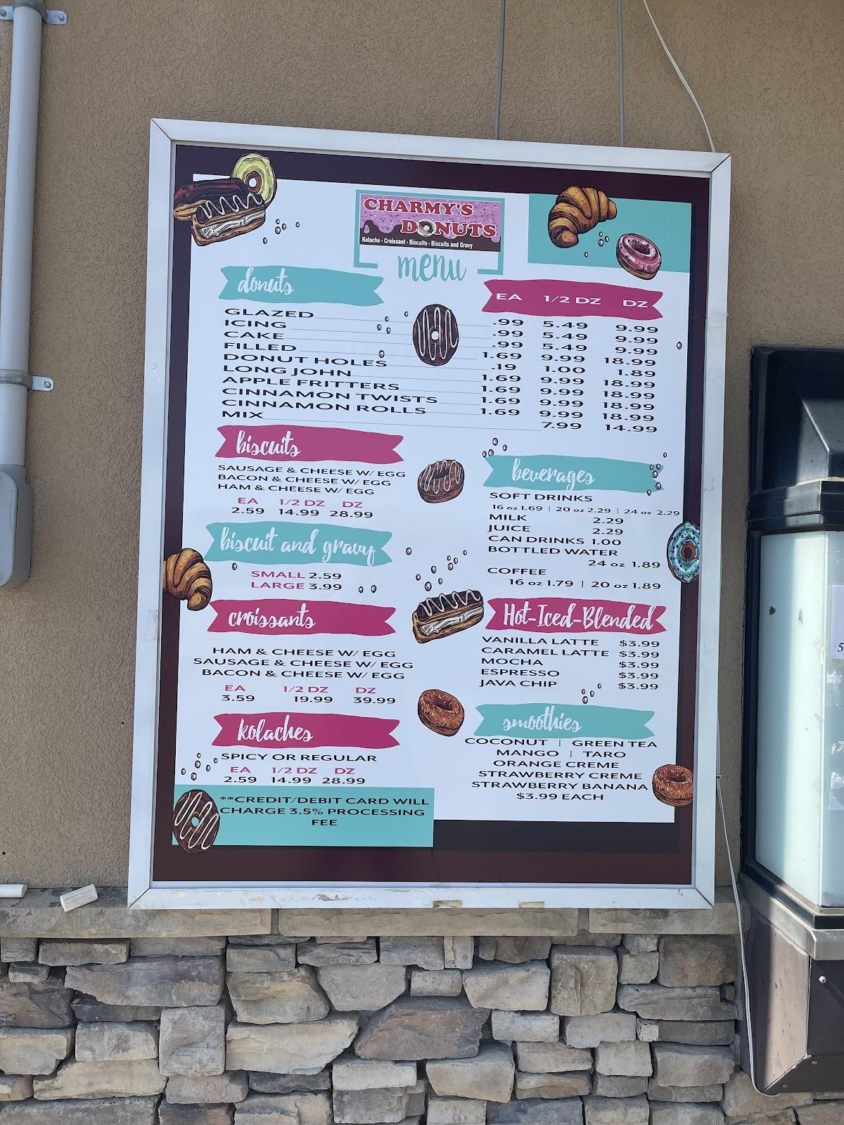 Menu at CHARMY’S DONUTS, Paragould