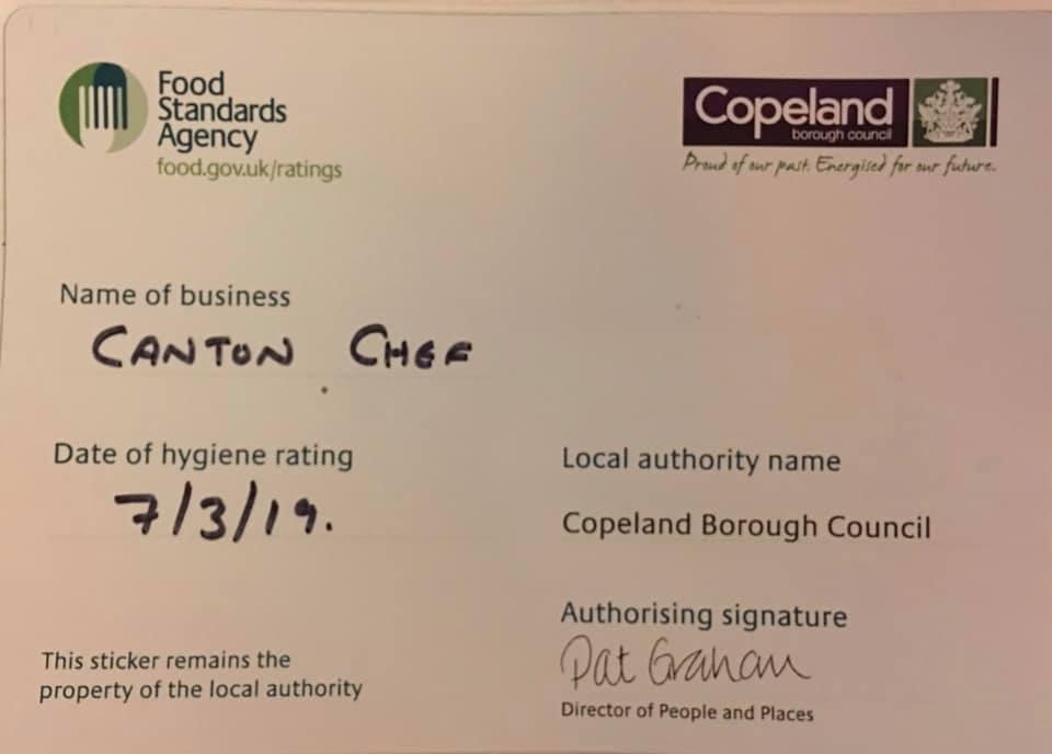 Menu at Canton Chef Cantonese restaurant, Cleator Moor
