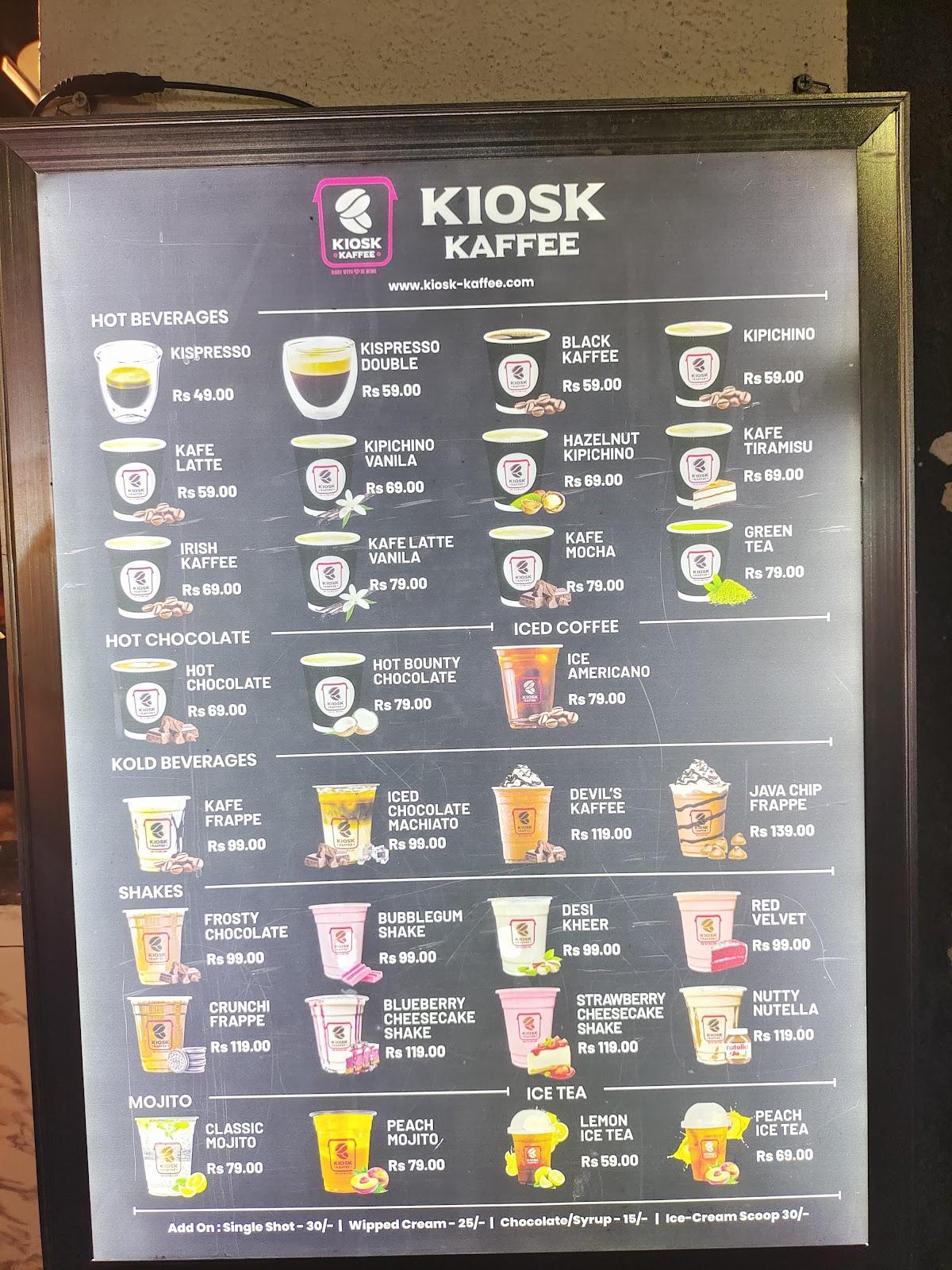 Menu at KIOSK KAFFEE, Pune, Lane No. 6