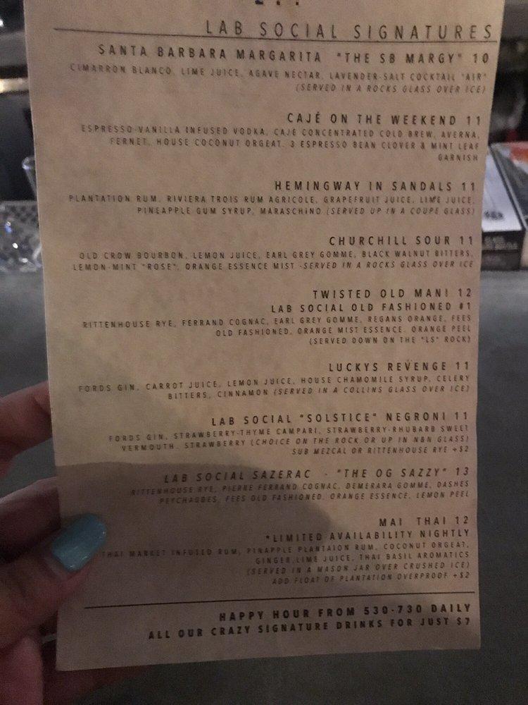 Menu at Lab Social pub & bar, Santa Barbara