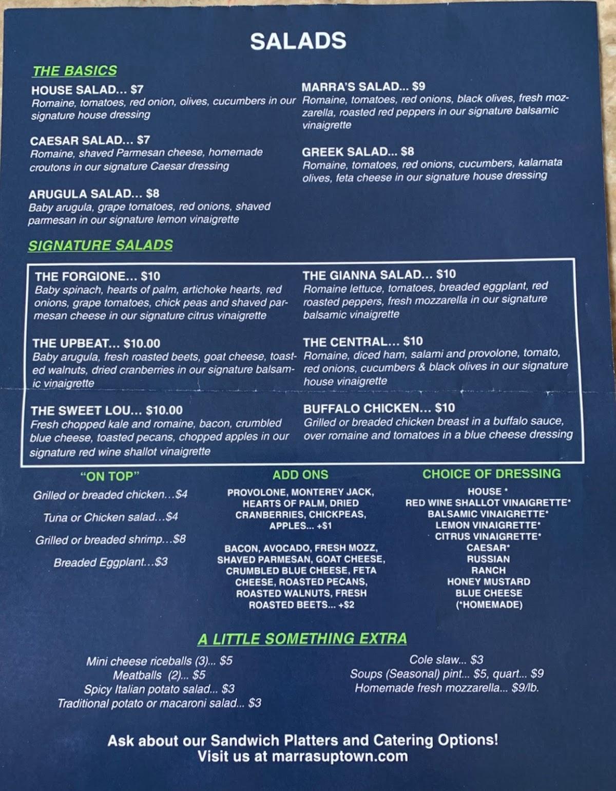 Carta del restaurante Marra’s Uptown Sandwich & Salad House, Municipio ...