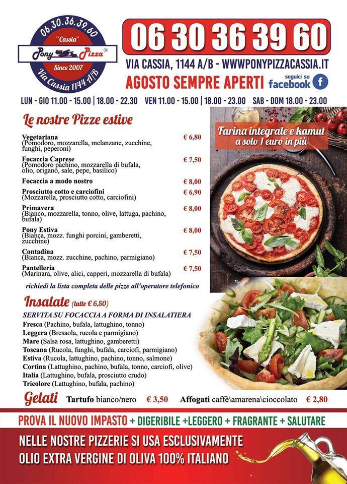 Menu da Pony Pizza Cassia pizzeria, Roma, Via Cassia 1144 A/