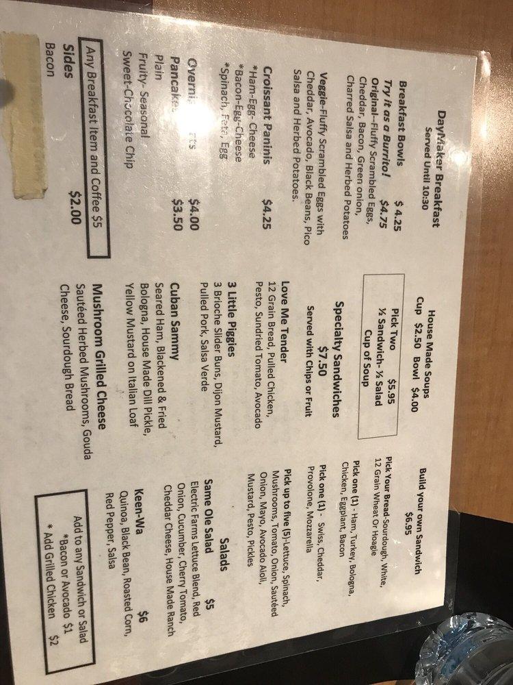 Menu at The DayMaker Cafe, Camden
