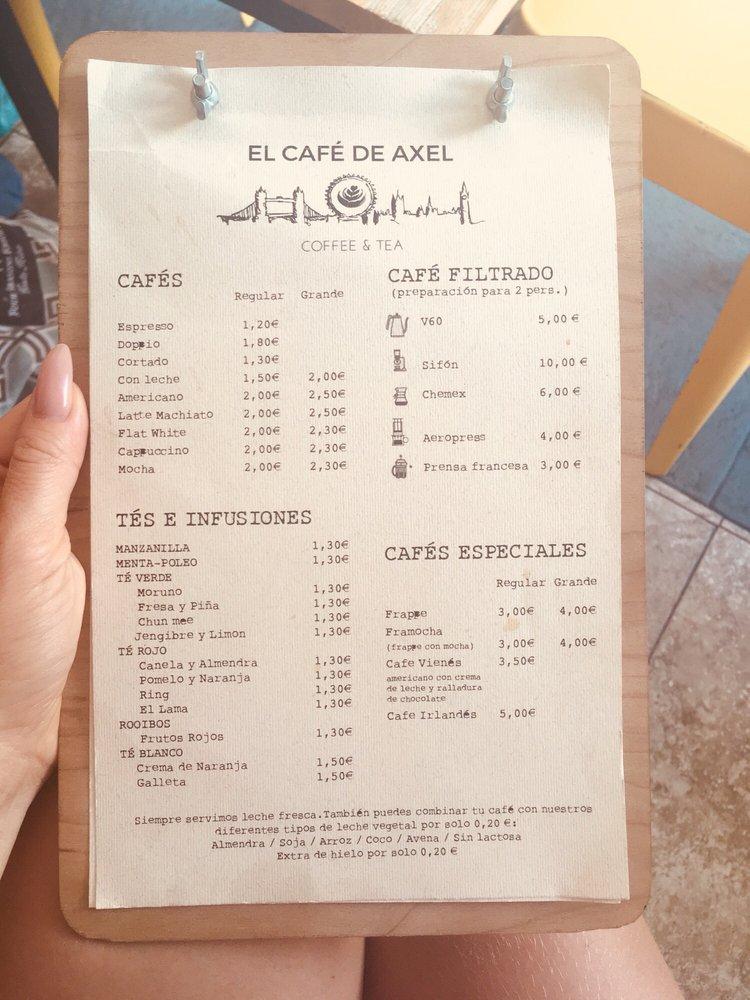 Menu at El Café de Axel, Benidorm
