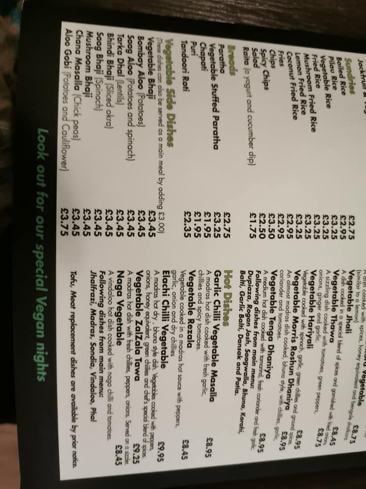 Menu at Elachi Indian restaurant in Liscard Wallasey, Wallasey