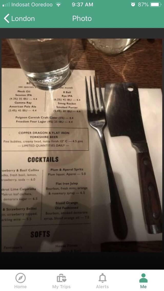 Menu at Flat Iron Covent Garden steakhouse, London, 17-18 Henrietta St