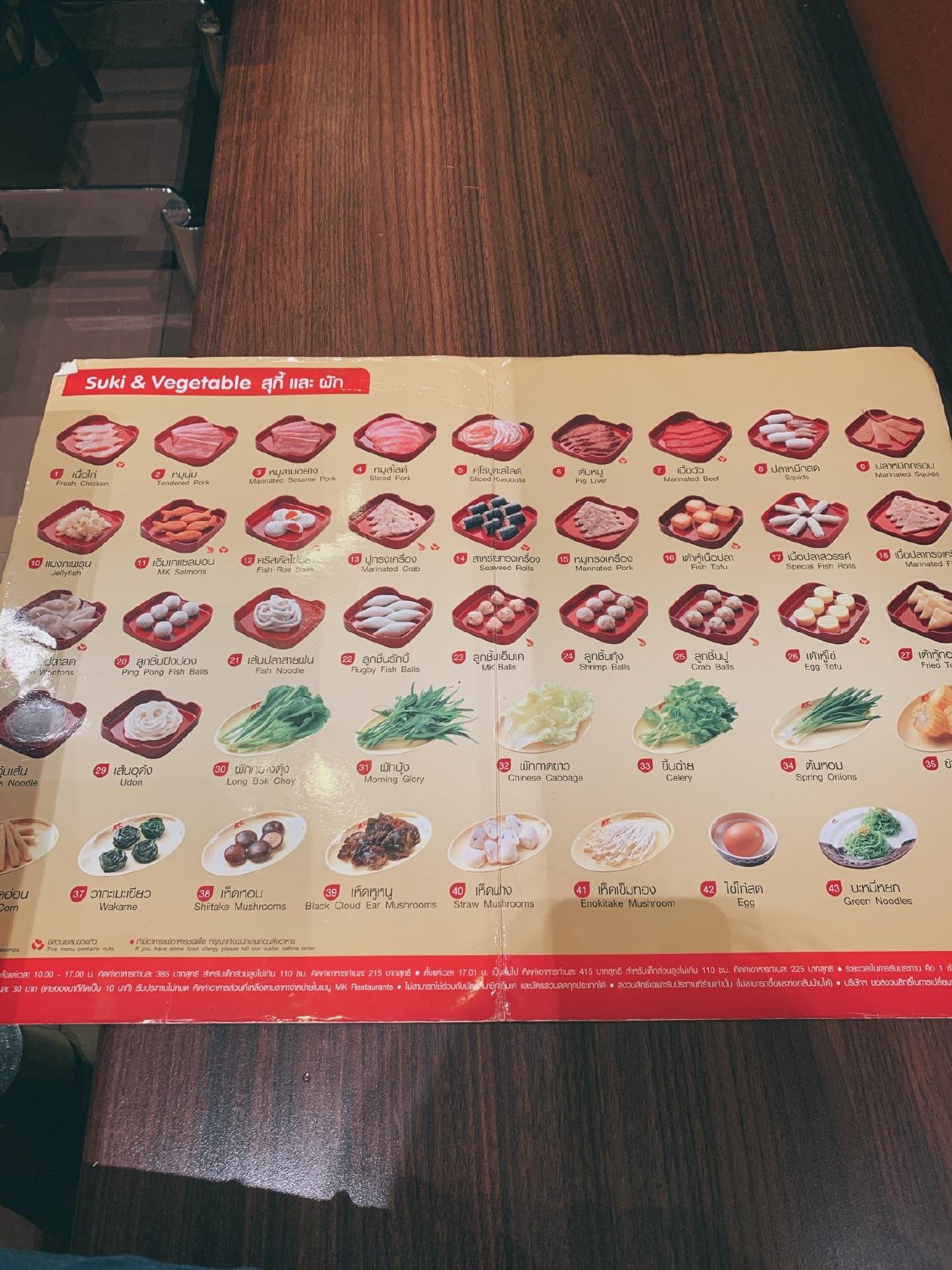 Menu at MK Restaurant, Bangkok, Soi Sukhumvit 61