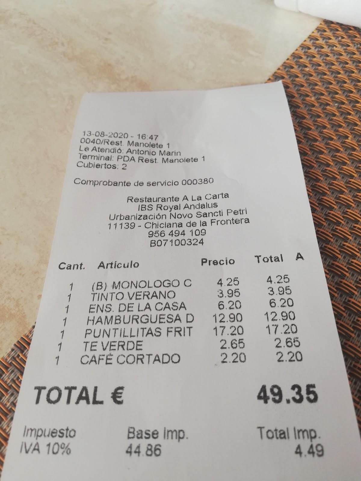 Menu at Manolete restaurant, Urbanización Novo Santi Petri