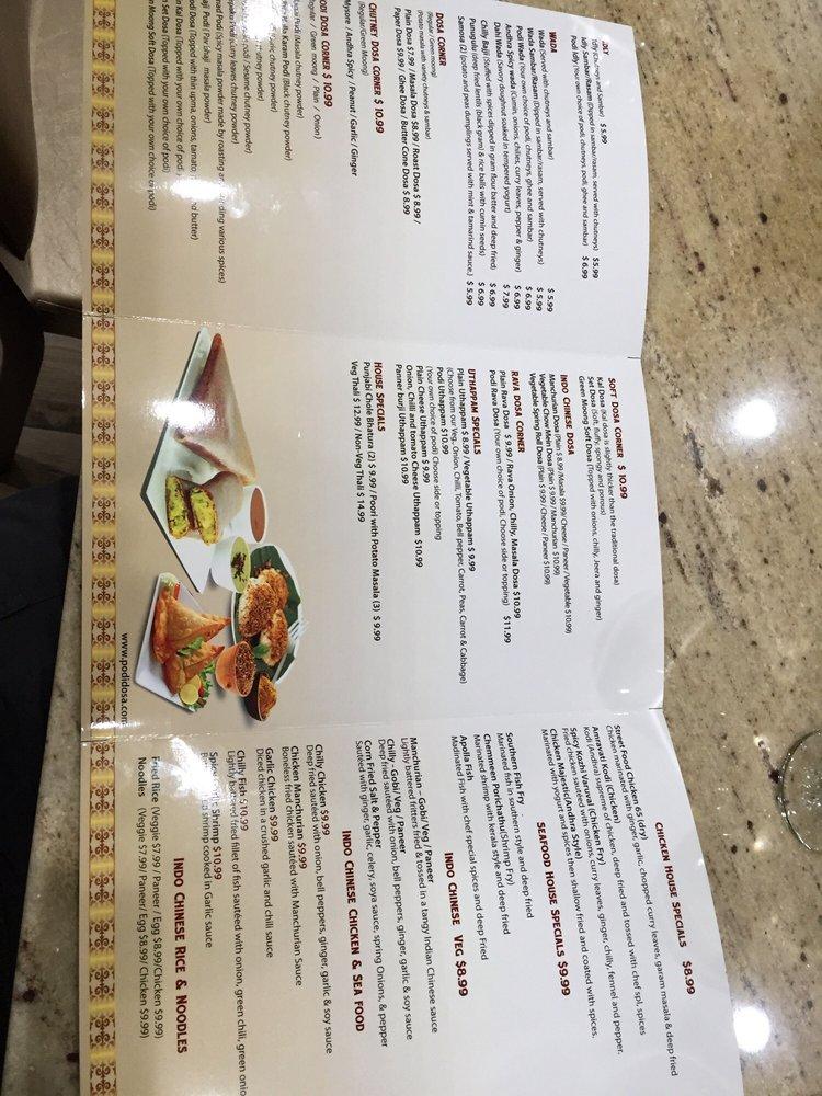 Menu at Podi dosa restaurant, Artesia