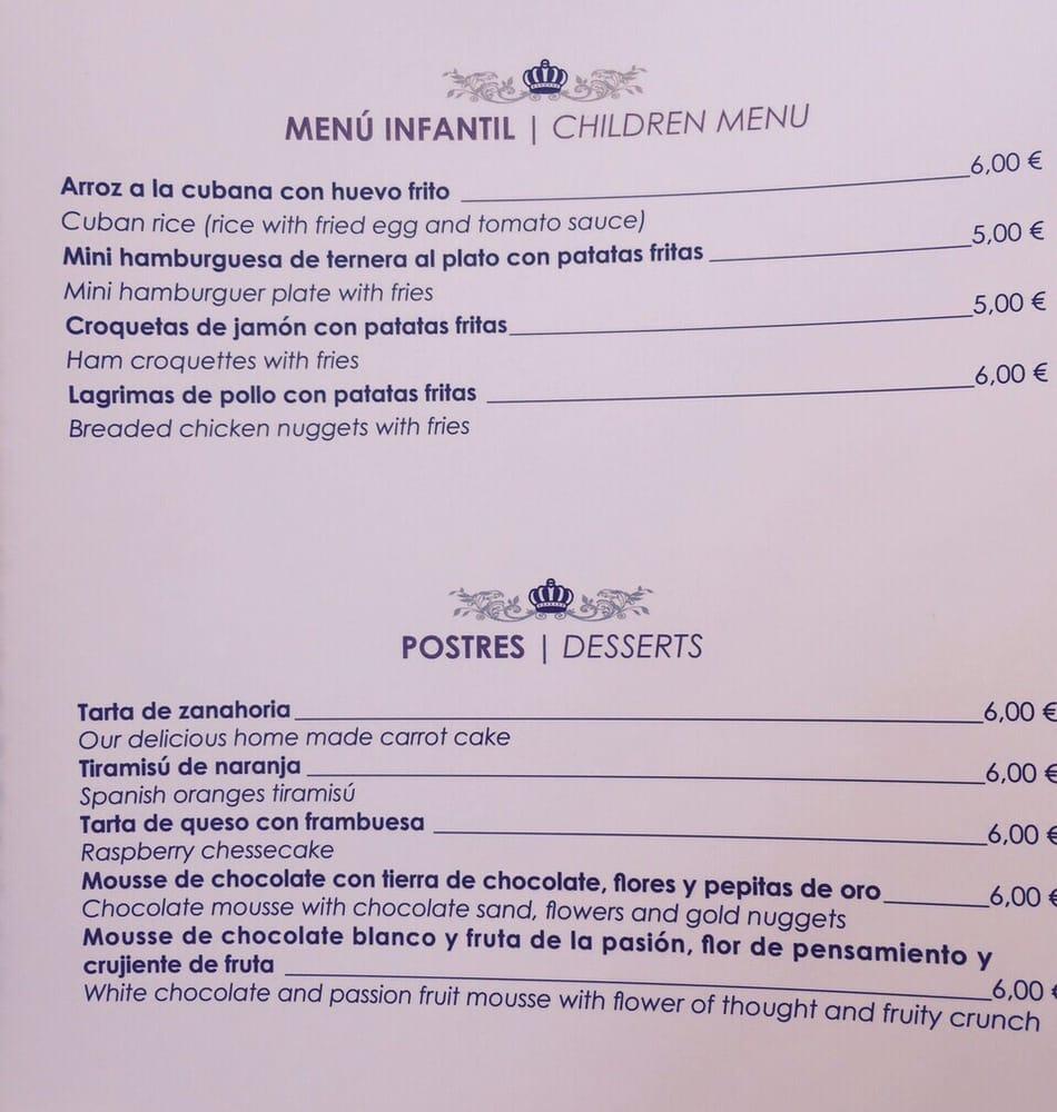 Carta del pub y bar La Casa del Rey, Estepona