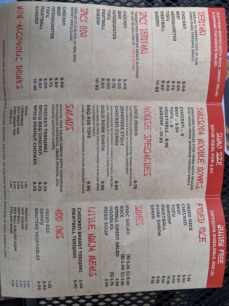 Menu at Rokko’s Teriyaki and BBQ, Coeur d'Alene, 322 Sherman Ave