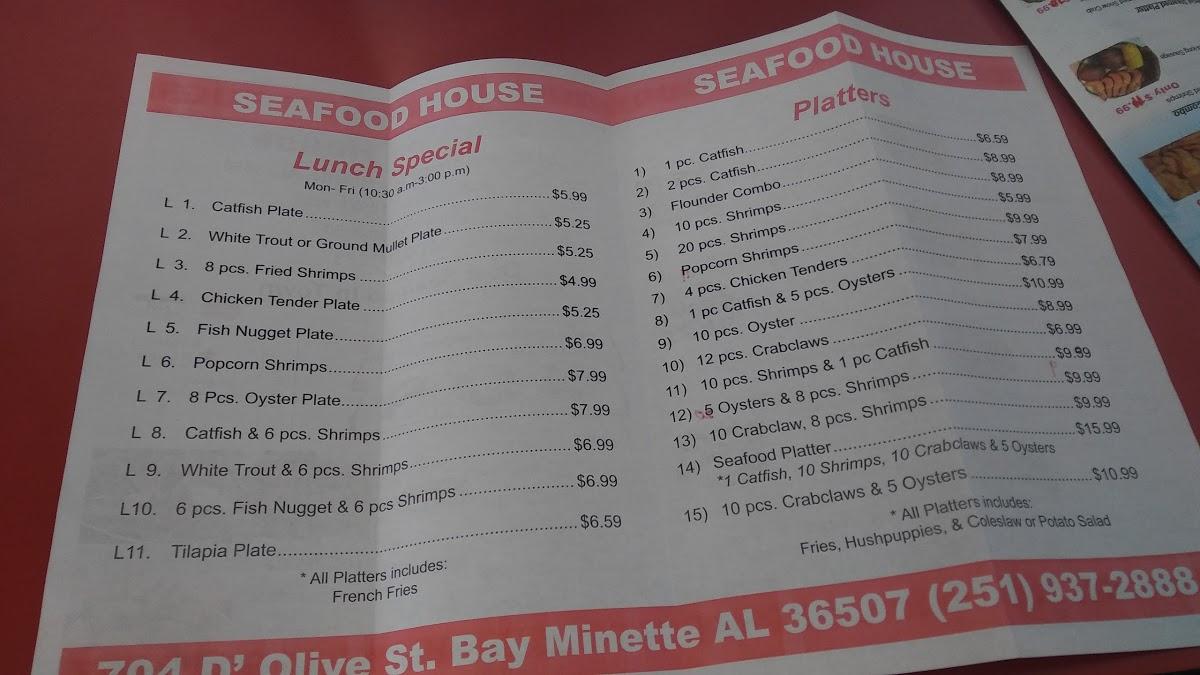 Menu at Seafood House restaurant, Bay Minette