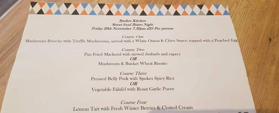 Menu at Spokes Kitchen cafe, Corbridge