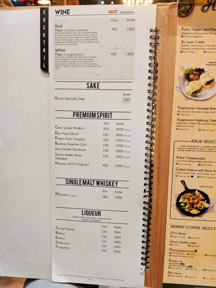 Menu at UCC Clockwork cafe, Cebu City