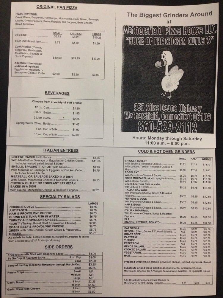 Menu at Wethersfield Pizza House pizzeria, Wethersfield