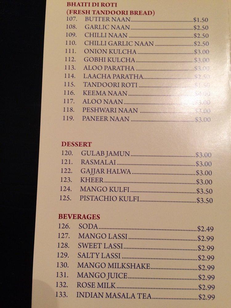 Menu at Bombay Bites restaurant, McDonough