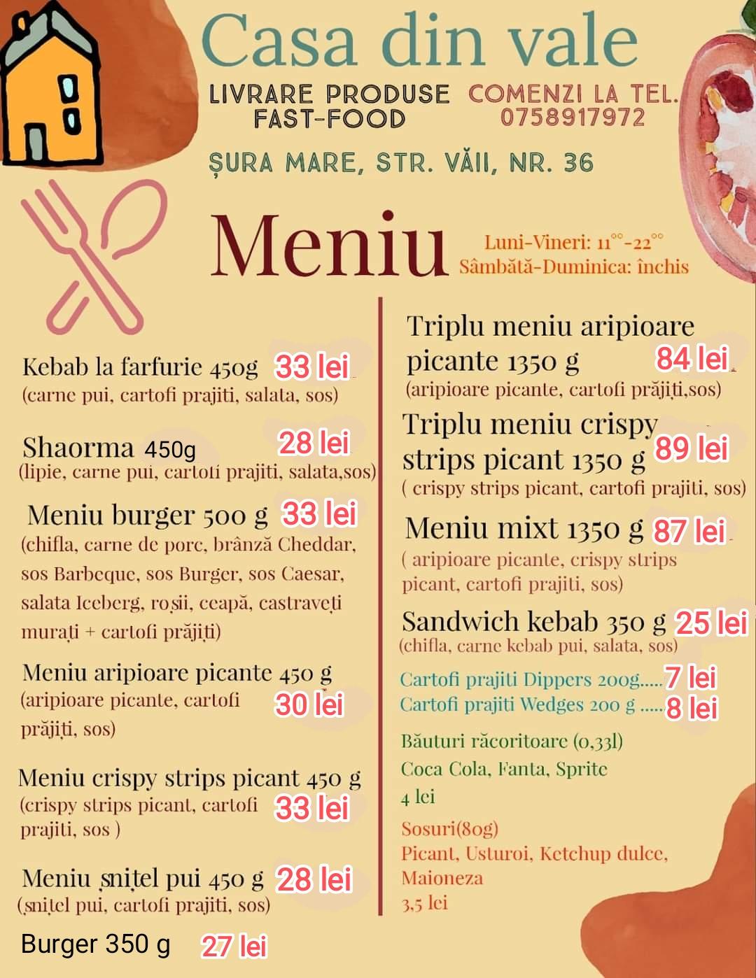 Menu at Casa din vale, Șura Mare