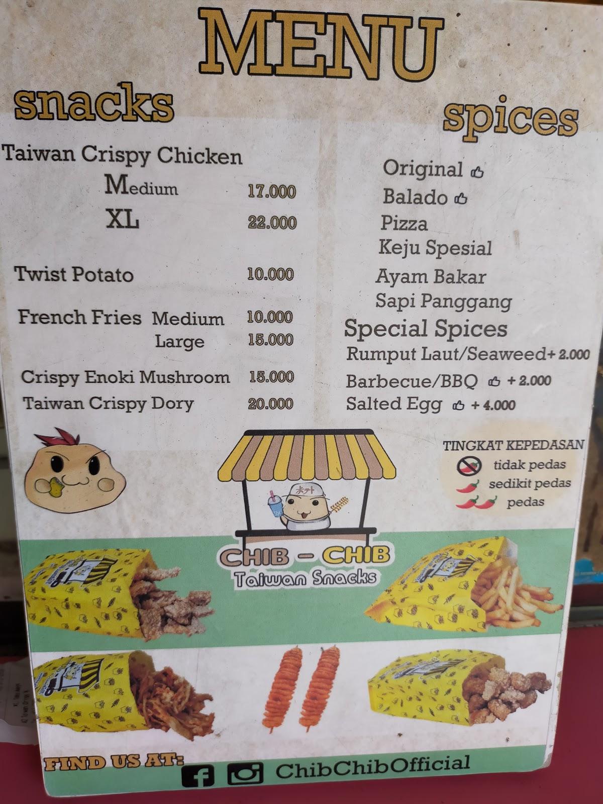 Menu at Chib - Chib Taiwan Snack Koja restaurant, North Jakarta