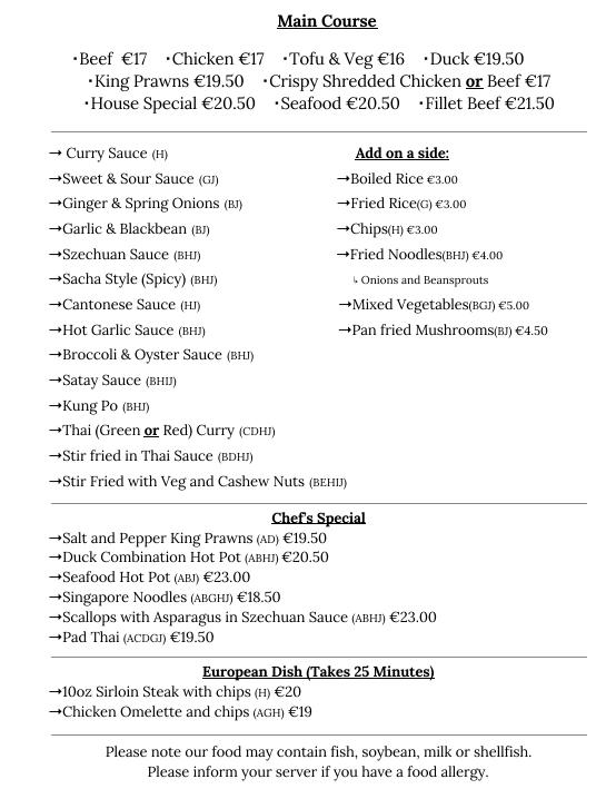 Menu at Chung's Chinese Restaurant, Donabate, Unit 1