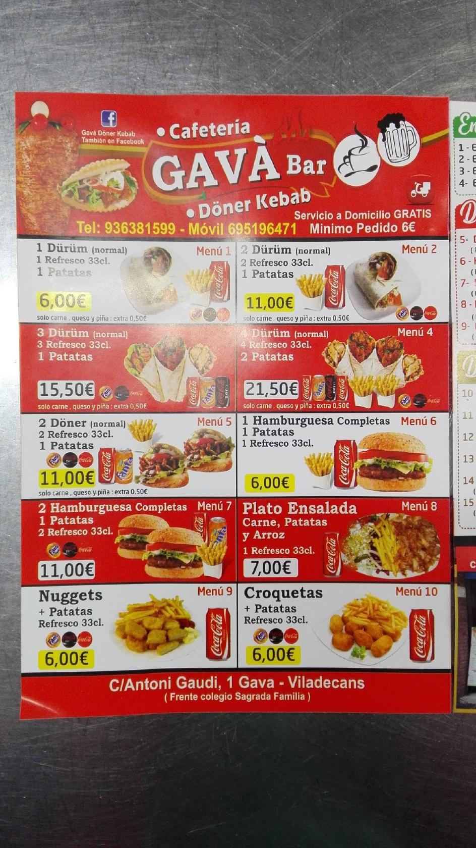 Menu at Gavà Doner Kebab restaurant, Gavà